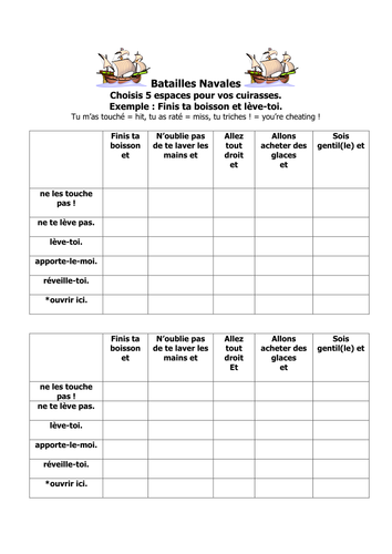 French Teaching Resources. The Imperative. Presentation & Battleships ...