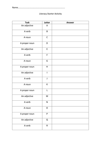 Literacy Starter Activity | Teaching Resources