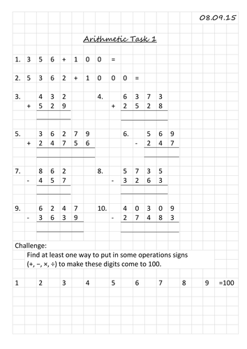 10min Arithmetic Practice | Teaching Resources