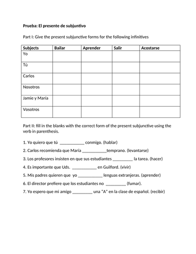 present subjunctive spanish quiz by sairama | Teaching Resources