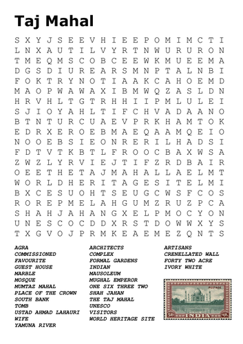 Taj Mahal Word Search | Teaching Resources