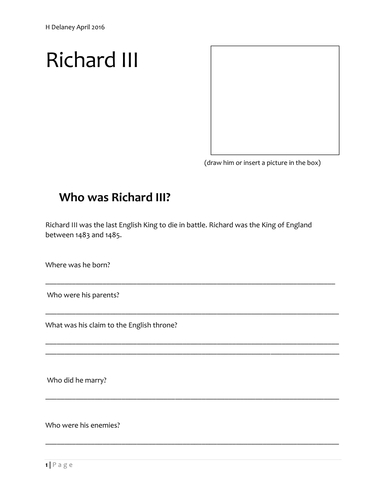 Richard III and Henry VII context, worksheets, test and activities ...