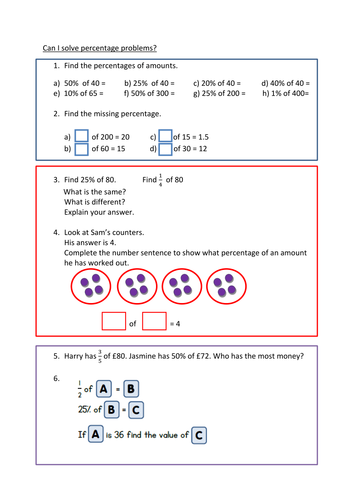 Writing percentages of amounts | Teaching Resources