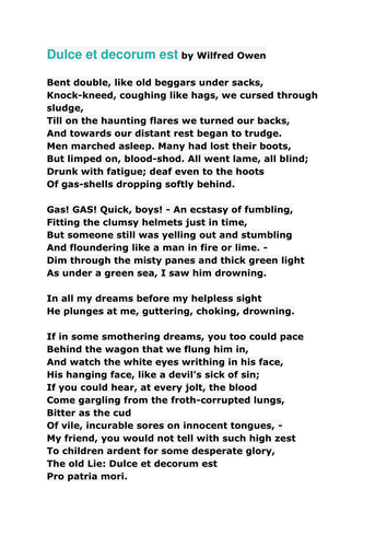 Dulce et decorum est lesson | Teaching Resources