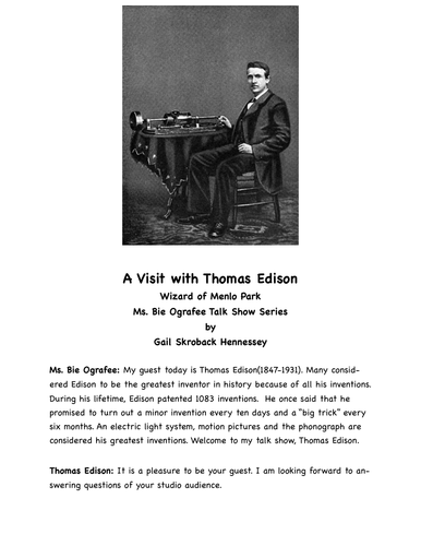 Thomas Edison: A Reader's Theater Script | Teaching Resources
