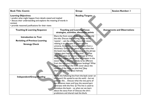 'Cosmic' Frank Cottrell Boyce Guided Reading Planning | Teaching Resources