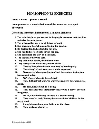 HOMOPHONES EXERCISES by stevicty - Teaching Resources - Tes