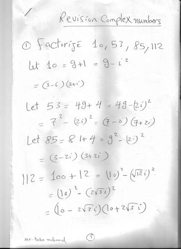 Secondary complex numbers resources