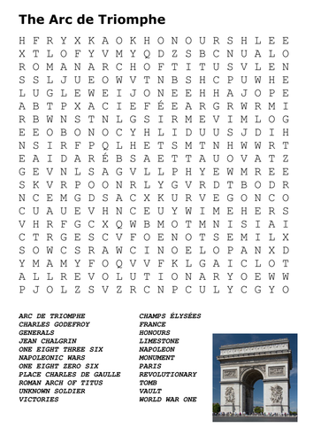 The Arc de Triomphe Word Search | Teaching Resources