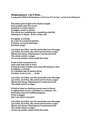 Shakespeare:Let it flow. Song about Shakespeare's plays, to "Let it go ...