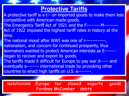 1920s USA Tariffs | Teaching Resources