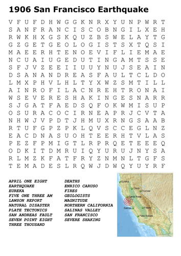 San Francisco Earthquake 1906 Word Search | Teaching Resources