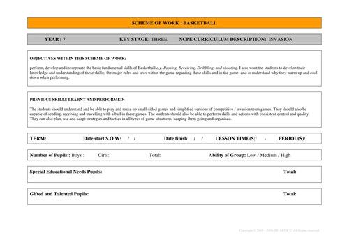 Year 2 Basketball scheme of work by - UK Teaching Resources - TES