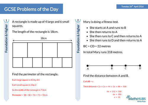 GCSE Problem Solving Questions of the Day - 26th April by WRMaths ...