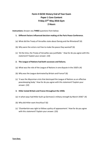 IGCSE History Paper 1 Mock Exam | Teaching Resources IGCSE History Paper 1 Mock Exam | Teaching Resources