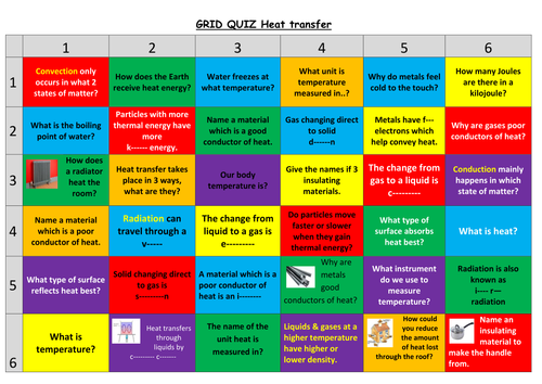 KS3 Heat Transfer Grid Quiz | Teaching Resources