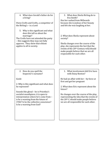 Question and answer cards for An Inspector Calls revision | Teaching ...