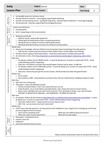 KS1 - Living Things - lesson plan - Science - What do Plants Need to ...