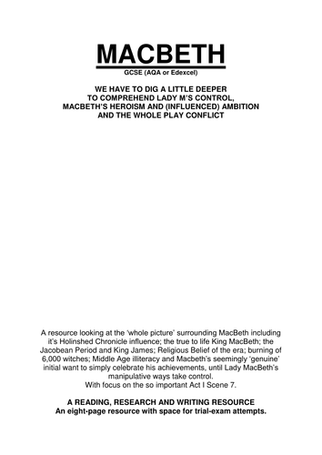 MACBETH - A 'WHOLE PICTURE' RESOURCE | Teaching Resources