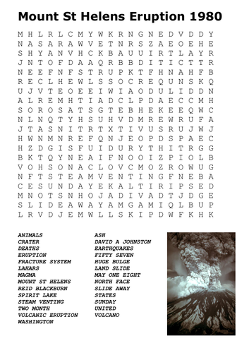 Mount Saint Helens Eruption 1980 Word Search | Teaching Resources