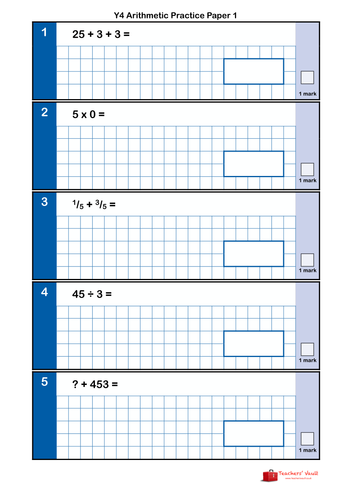 Y4 Arithmetic Practice Paper 1 by helenrachelcrossley - Teaching ...