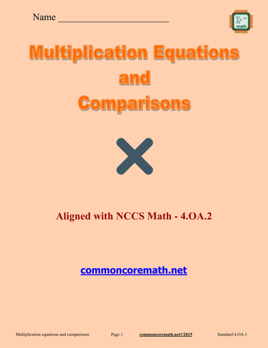 Multiplication Equations and Comparisons - 4.OA.1 | Teaching Resources