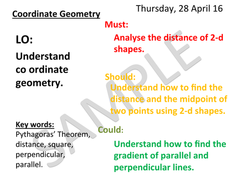 Coordinate Geometry Sample | Teaching Resources