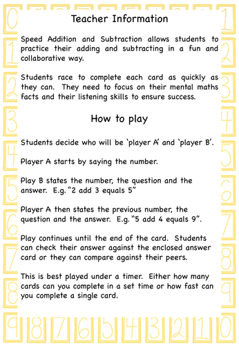 Speedy Mental Addition and Subtraction | Teaching Resources