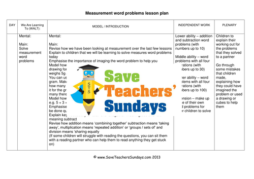 Measurement Word Problems KS1 Worksheets and Lesson Plans | Teaching ...