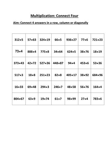 Connect 4: Long Multiplication | Teaching Resources