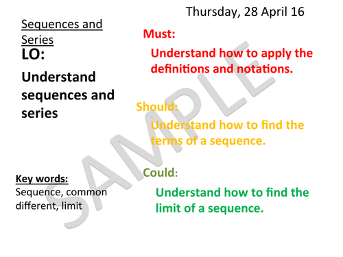 Sequences and Series Sample | Teaching Resources