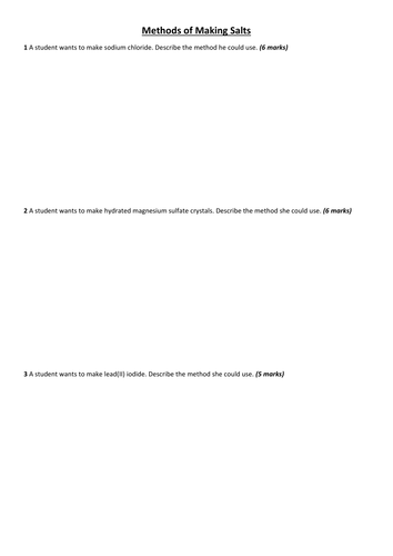 Methods of making salts - summary questions and mark scheme | Teaching ...
