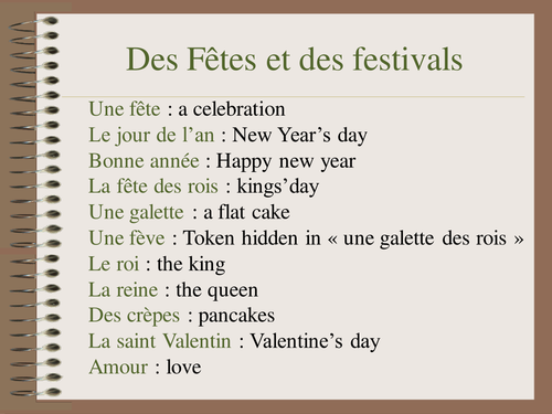 vocabulaire avec le son, les fêtes et les festivals, Encore Tricolore 1 ...