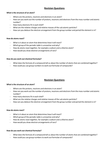 GCSE Atomic Structure Revision Questions | Teaching Resources