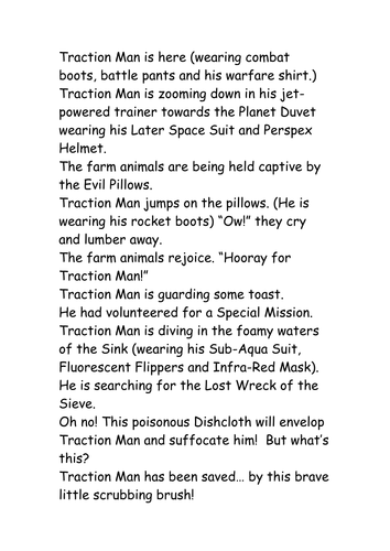 Characterisation work using Traction man by - UK Teaching Resources - TES