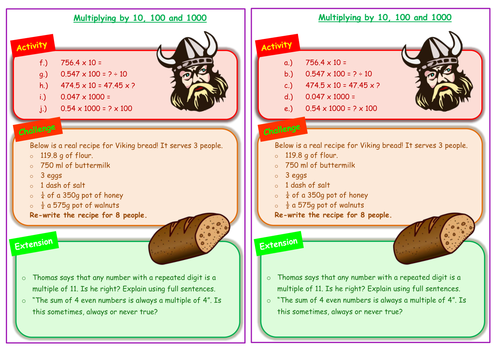 Multiplying worksheet 10, 100 and a 1000, word problems and true or ...