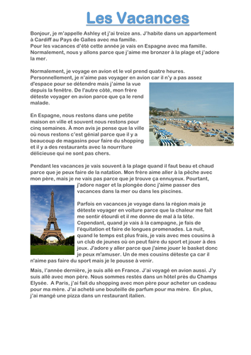 French holidays Present Past Writing | Teaching Resources