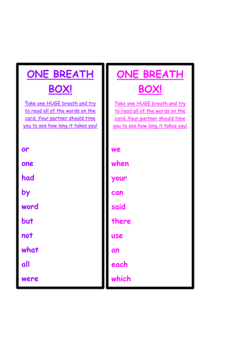 Common word game - "One breath box!" | Teaching Resources