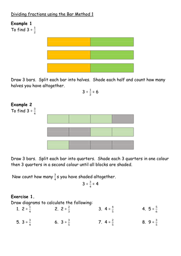 Dividing Fractions using the Bar Method | Teaching Resources