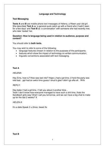 Language and Technology - text messages - an exercise | Teaching Resources