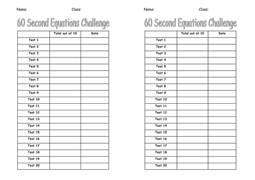 60 second challenge EQUATIONS | Teaching Resources