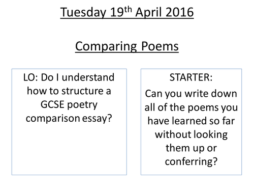 Simple lesson to introduce KS4 students to comparing poems for new GCSE ...