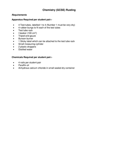 Chemistry (GCSE) Rusting | Teaching Resources
