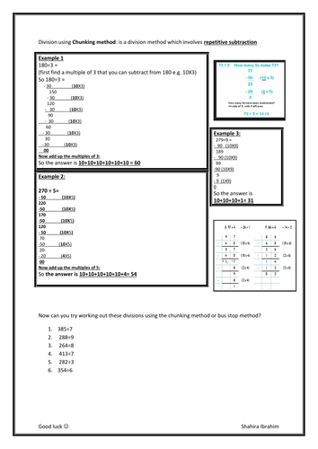 Division by chunking method | Teaching Resources Division by chunking method | Teaching Resources