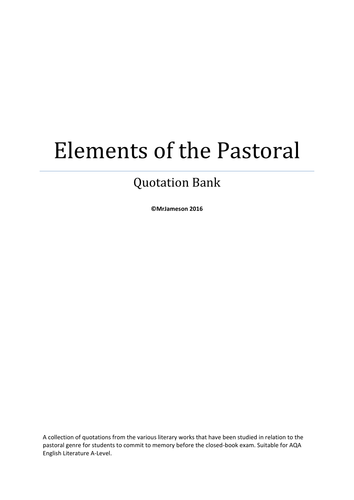 AQA English Literature Elements of the Pastoral Quotation Bank ...
