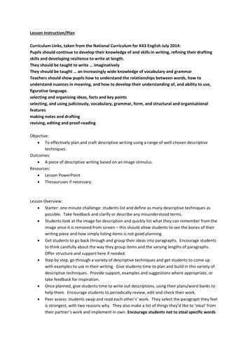 Descriptive Writing - Planning and Crafting | Teaching Resources