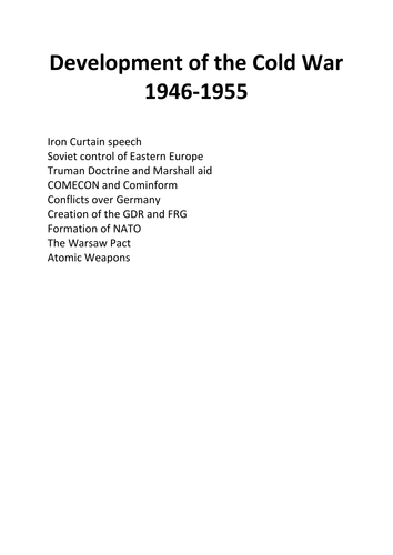 A- Level developments of the Cold War 1946-1955 | Teaching Resources