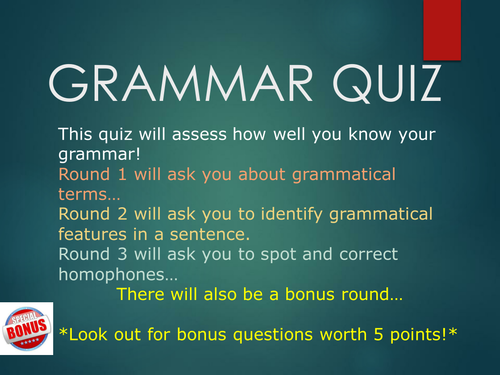 English Grammar/Literacy Quiz | Teaching Resources