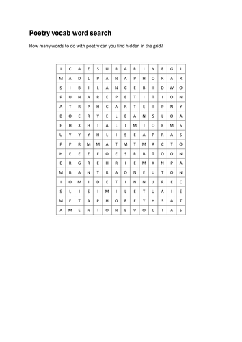 Poetry vocab word search | Teaching Resources