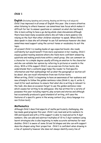 Example end of year reports year 3 ENG MATH AND SCI | Teaching Resources